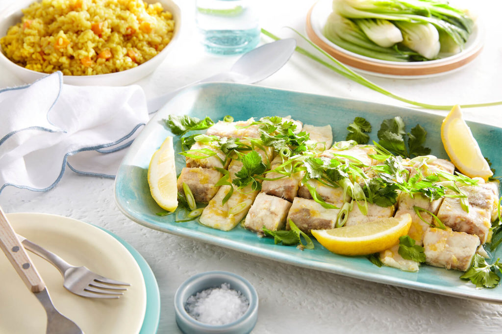 Lemon & Ginger Steamed Fish with Turmeric Rice | IGA Recipes